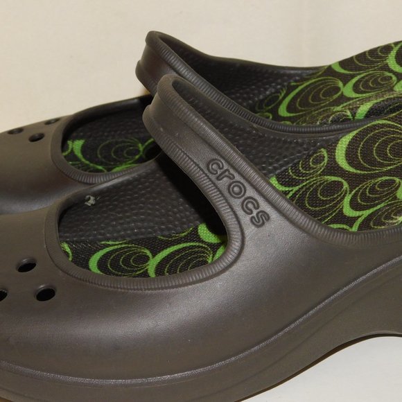 CROCS | Shoes | Crocs Frances Mary Janes Brown Wedge Slip On Clog ...